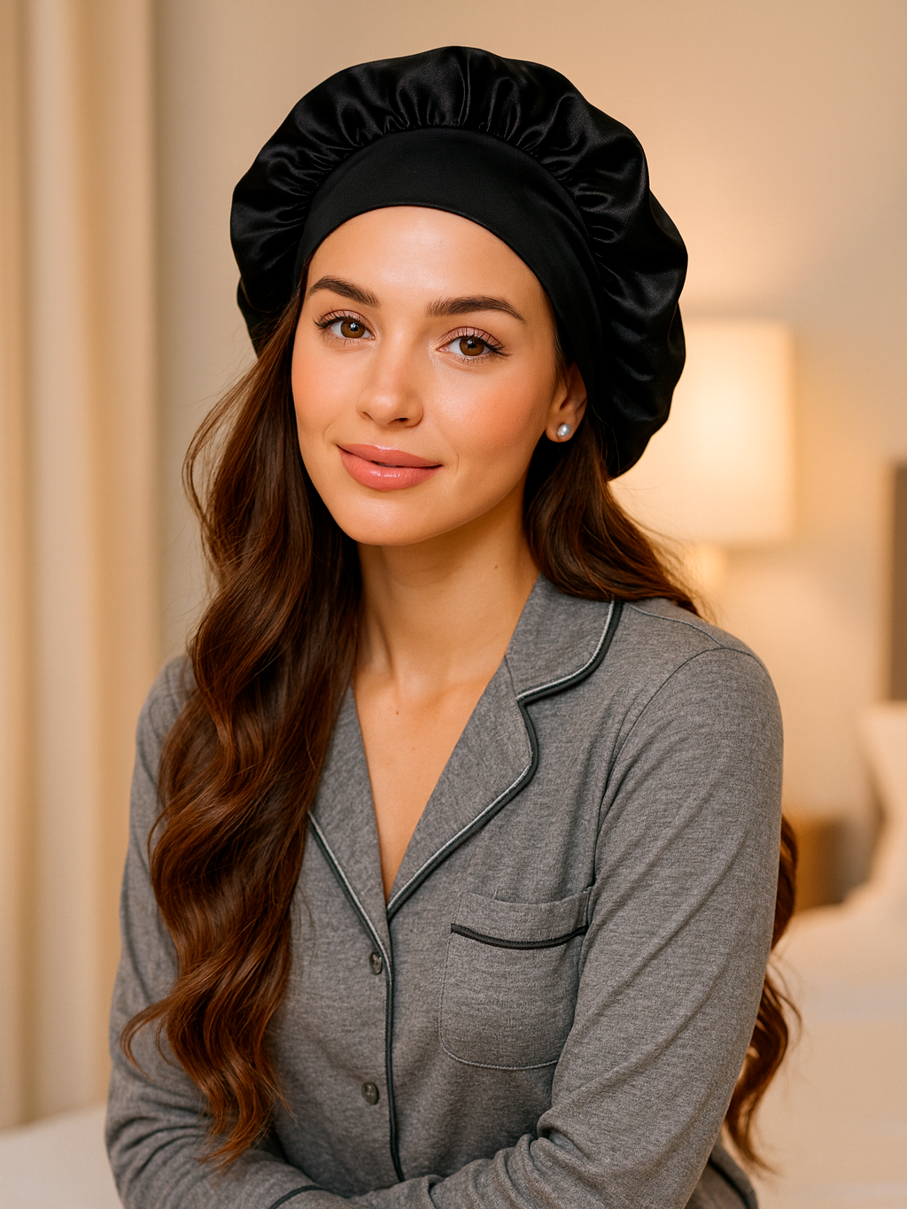 Шапочка для сна WMA STORE, женская, атласная, черная, 50-60 размер