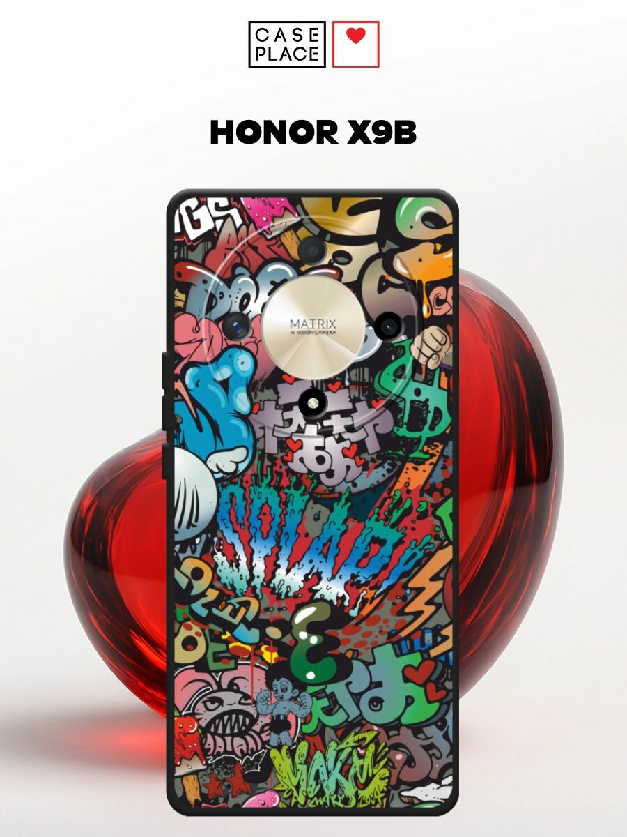 Черный матовый чехол на Honor X9B / Хонор X9B с принтом Граффити надписи