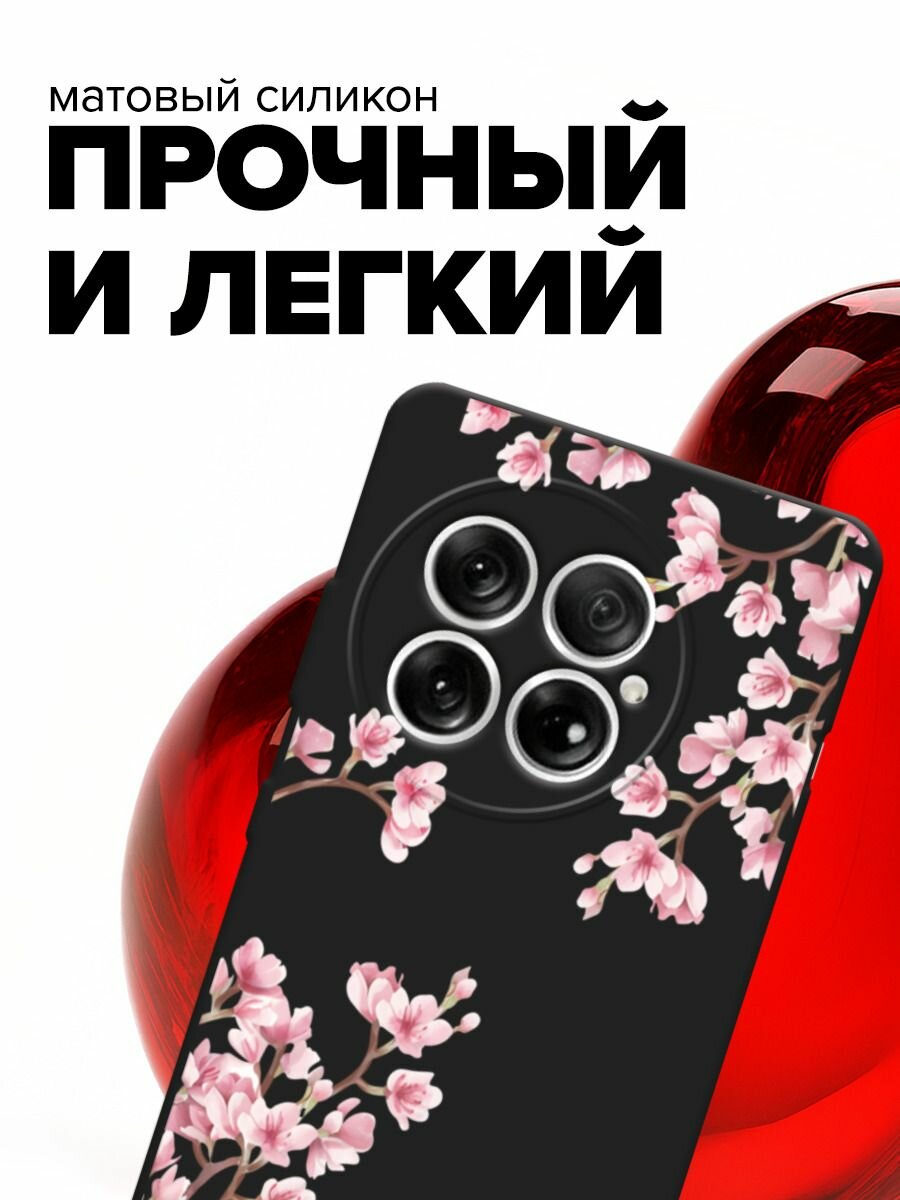 Черный матовый чехол на OnePlus 13 / Ван Плас 13 с принтом Весенняя сакура — фото 1