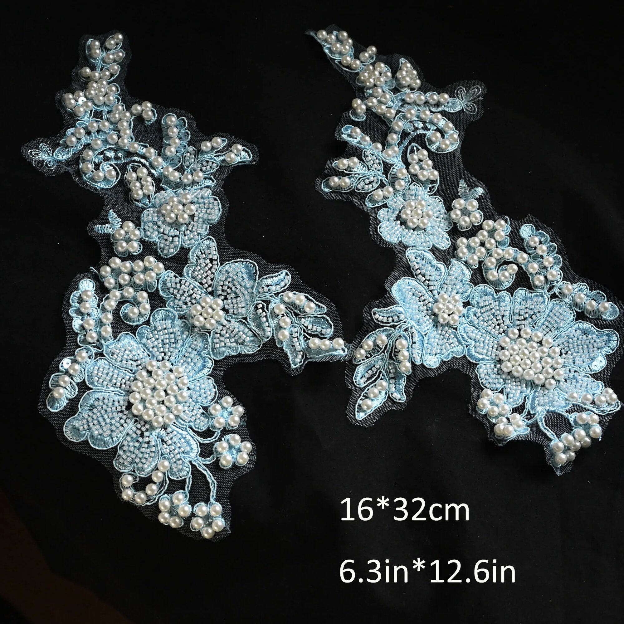 Кружевная аппликация с бисером OKNOW 2 шт. JX-008-blueNEW