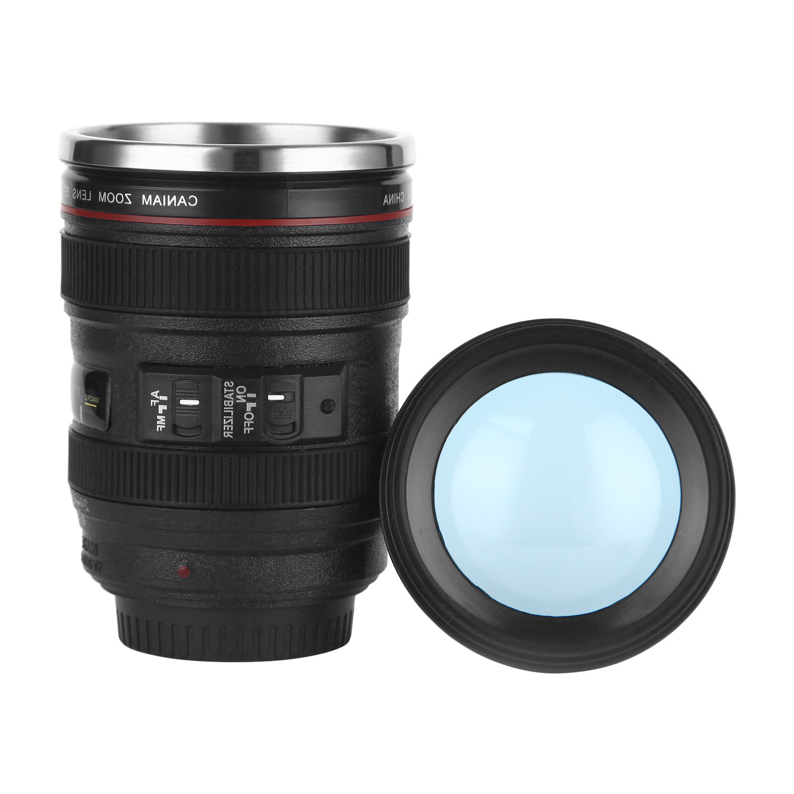 Кружка для кофе в виде объектива камеры EF24-105mm из нержавеющей стали, ABS и силикона, черного или белого цвета, объемом 400 мл, размером 14.6*8.3*8.3 см, весом 230 г, leak proof, travel mug, для мужчин и женщин, идеальный подарок, фотографам, упаковка