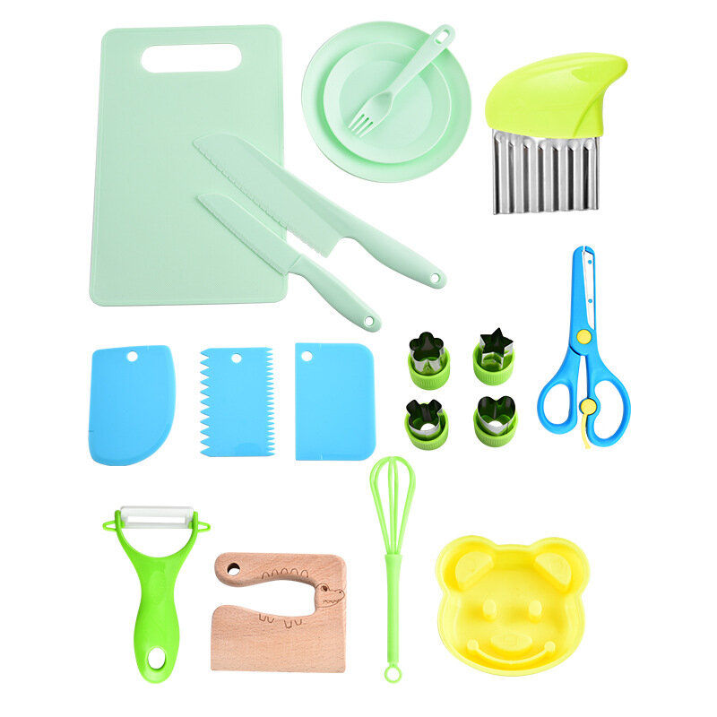Детский пластиковый набор ножей для фруктов для детского сада и раннего развития, безопасный для рук, подходит для нарезки овощей и тортов, набор игрушечных ножей.