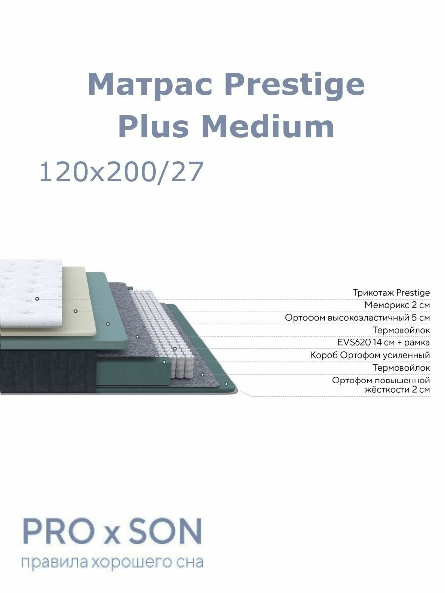 Матрас ортопедический 120х200 пружинный 27 см средний с эффектом памяти PROSON Prestige Plus Medium