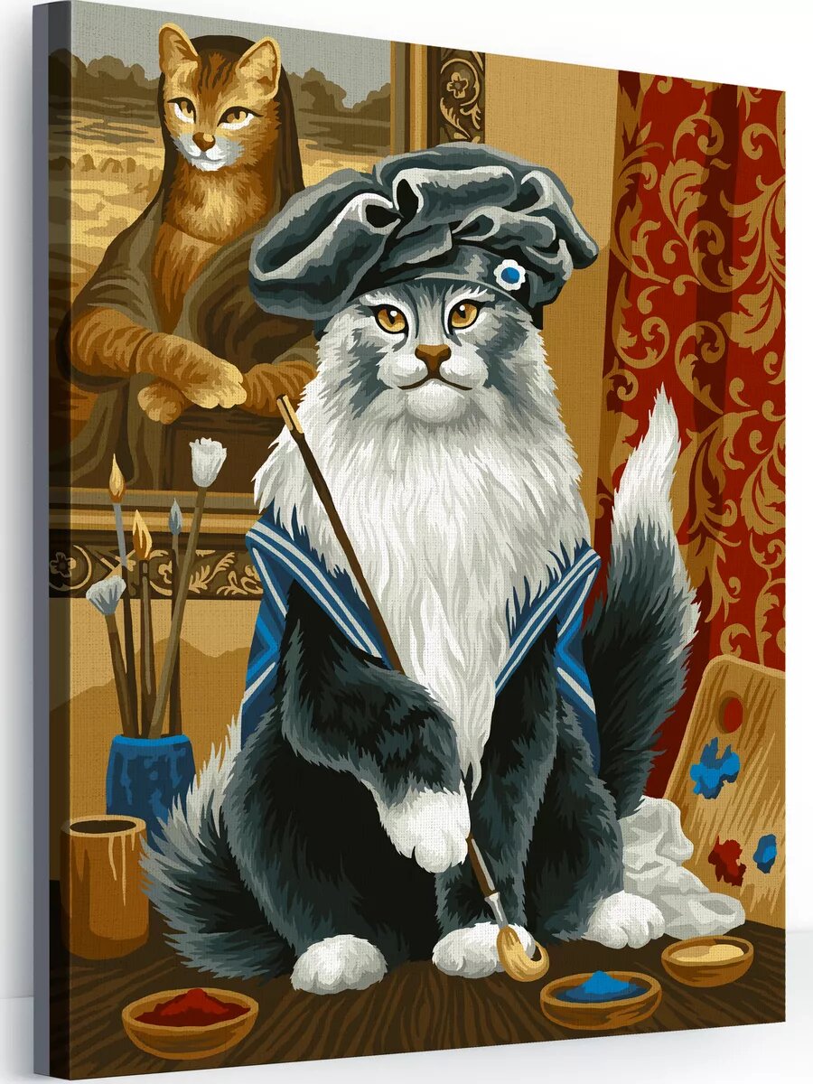 Картина по номерам на холсте с подрамником 40х50 см Кот-художник