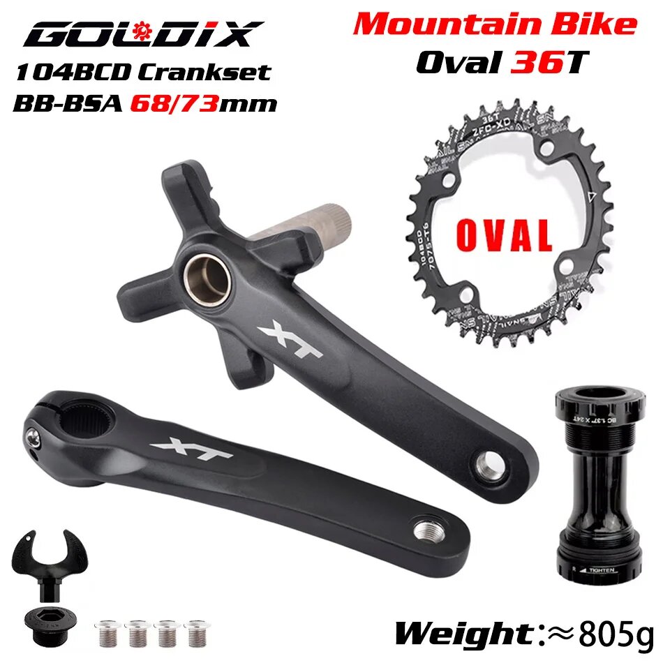 Велосипедный Кривошип XT 104BCD MTB велосипед Кривошип цепь велосипед 170 мм 175 мм черный круглый Овальный 32T 34T 36T 38T Алюминиевый сплав с дном