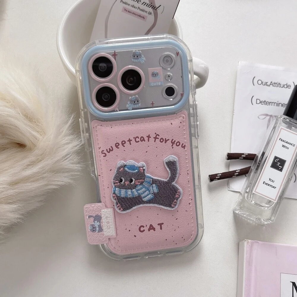 Милый выпуклый модный нишевый чехол для телефона с вышивкой котенка и щенка, подходит для iPhone 14/15/16/17 ProMax, новый защитный чехол