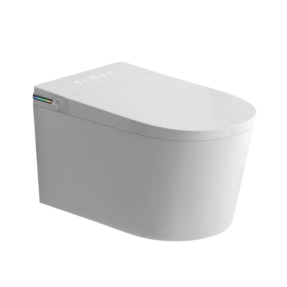 Умный унитаз подвесной SantiLine SL-5038 с микролифтом, безободковый, антивсплеск, фаянсовый, с биде, белый, глянцевый, овальный, сиденье для унитаза в комплекте