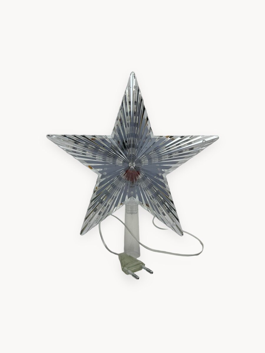 Наконечник на ёлку - Звезда светодиодная, мерцающая, красная, прозрачный корпус, 30 LED, размер: 22*22 см (коробка)