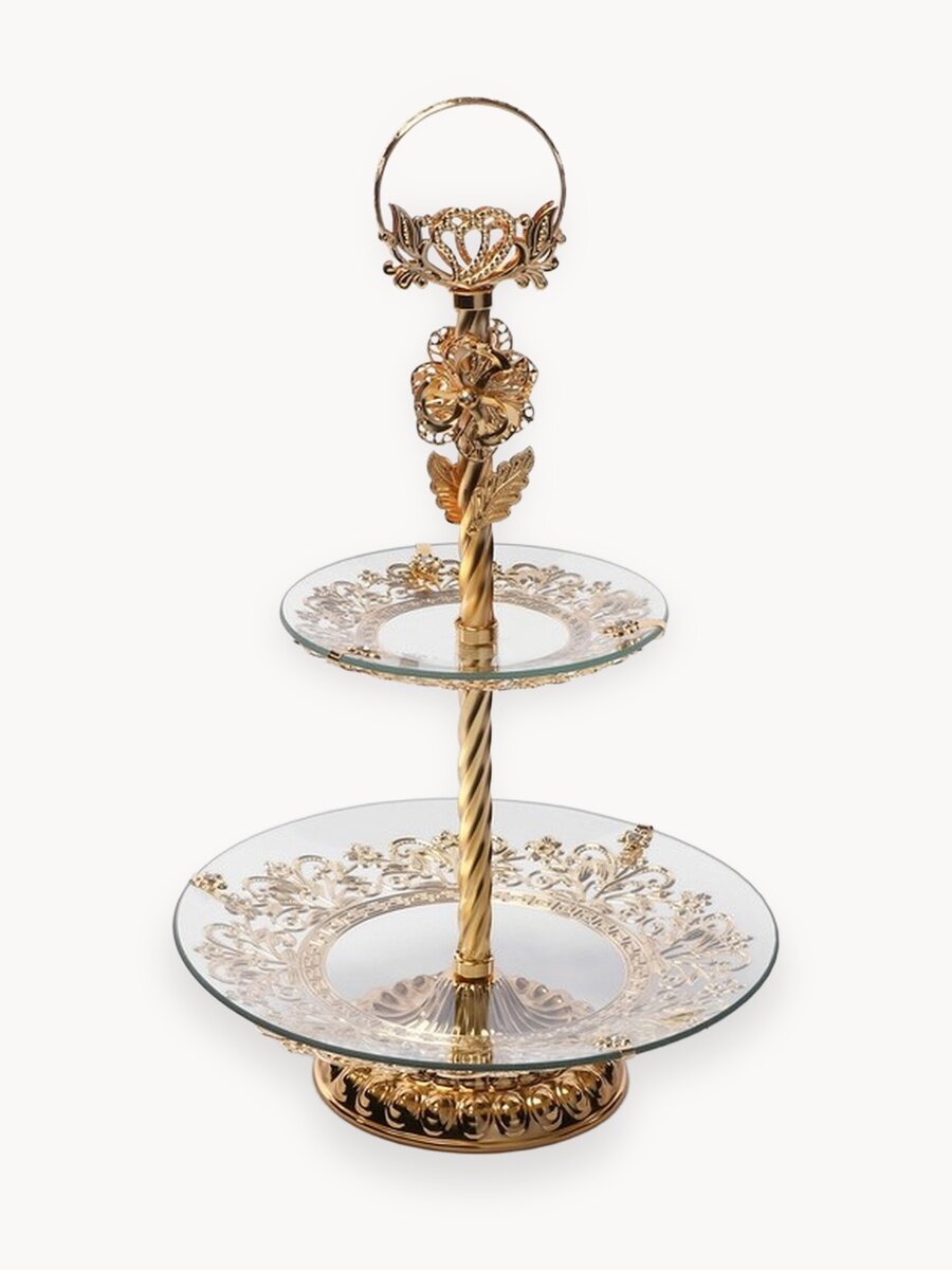 Этажерка - фруктовница круглая «Расцвет», 2 яруса, d=18/29 см, высота 48 см, стекло