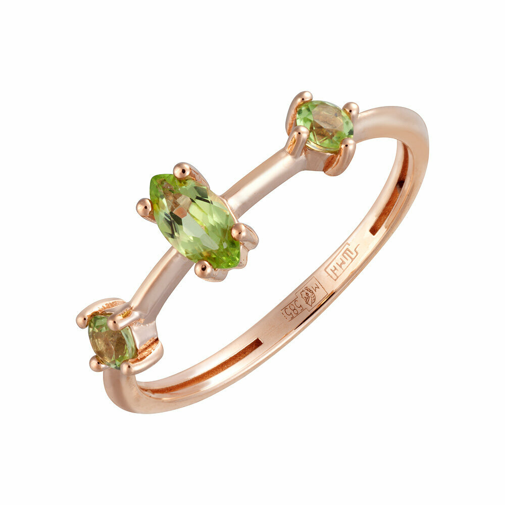 Кольцо, красное золото, 585 проба, хризолит