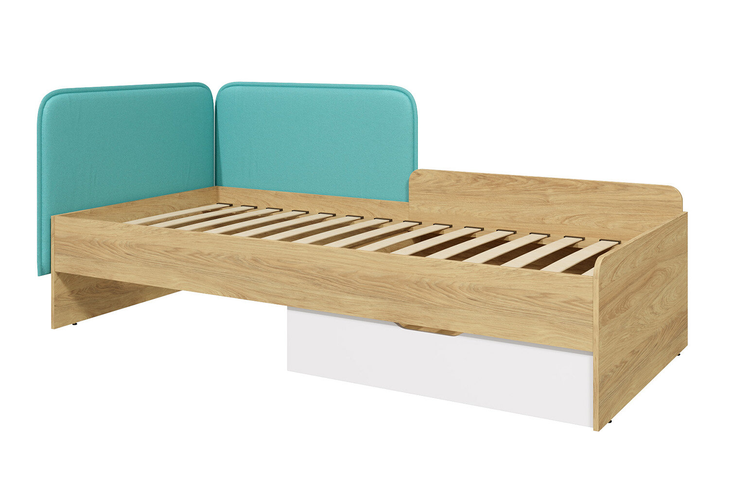 Кровать-тахта односпальная Hoff Nova, 90х200, основание, ящик для белья, ЛДСП, цвет гикори, белый, бирюза