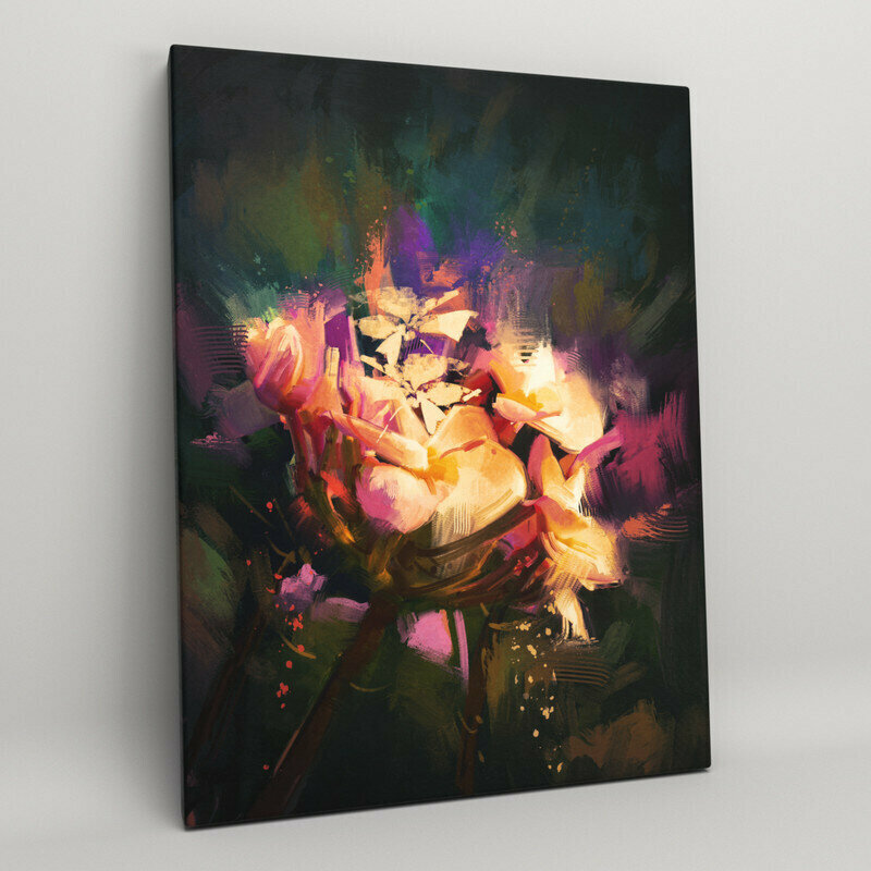 Картина на холсте (интерьерный постер) "Абстрактная живопись - нежный пион", с деревянным подрамником, размер 22x30 см