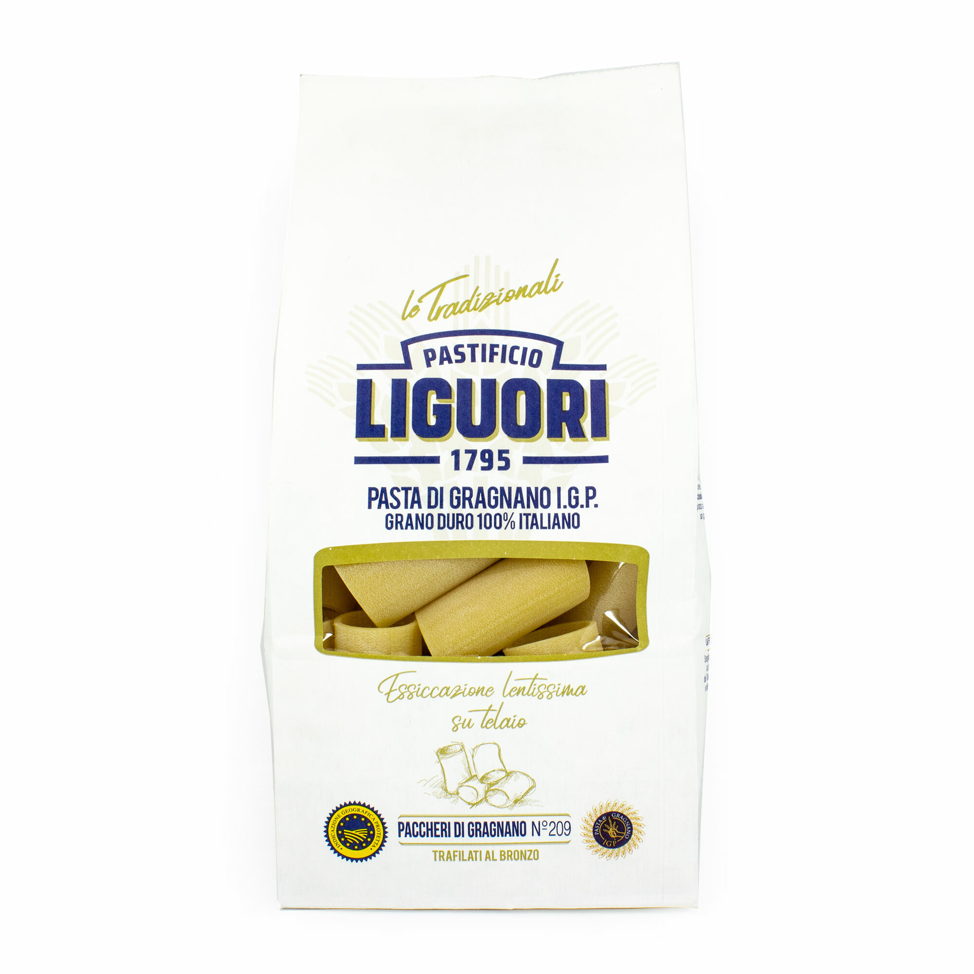 Паккери №209, паста из Граньяно I.G.P. из твердых сортов пшеницы, LIGUORI, 0,5 кг (бум/упак)