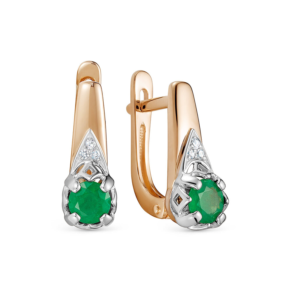 Серьги, красное золото, 585 проба, родирование, изумруд