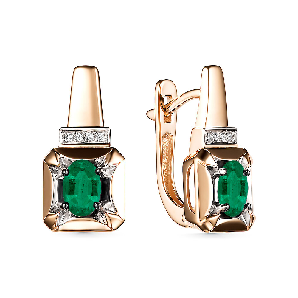 Серьги, золото, 585 проба, изумруд, бриллиант