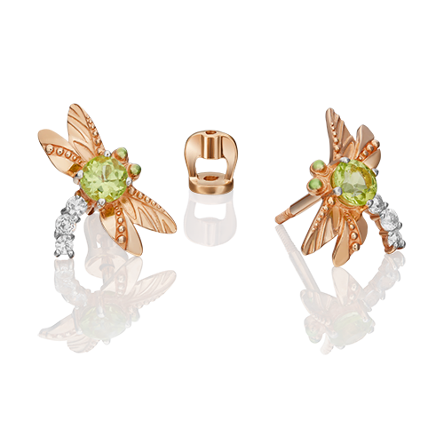 Серьги, красное золото, 585 проба, хризолит, топаз