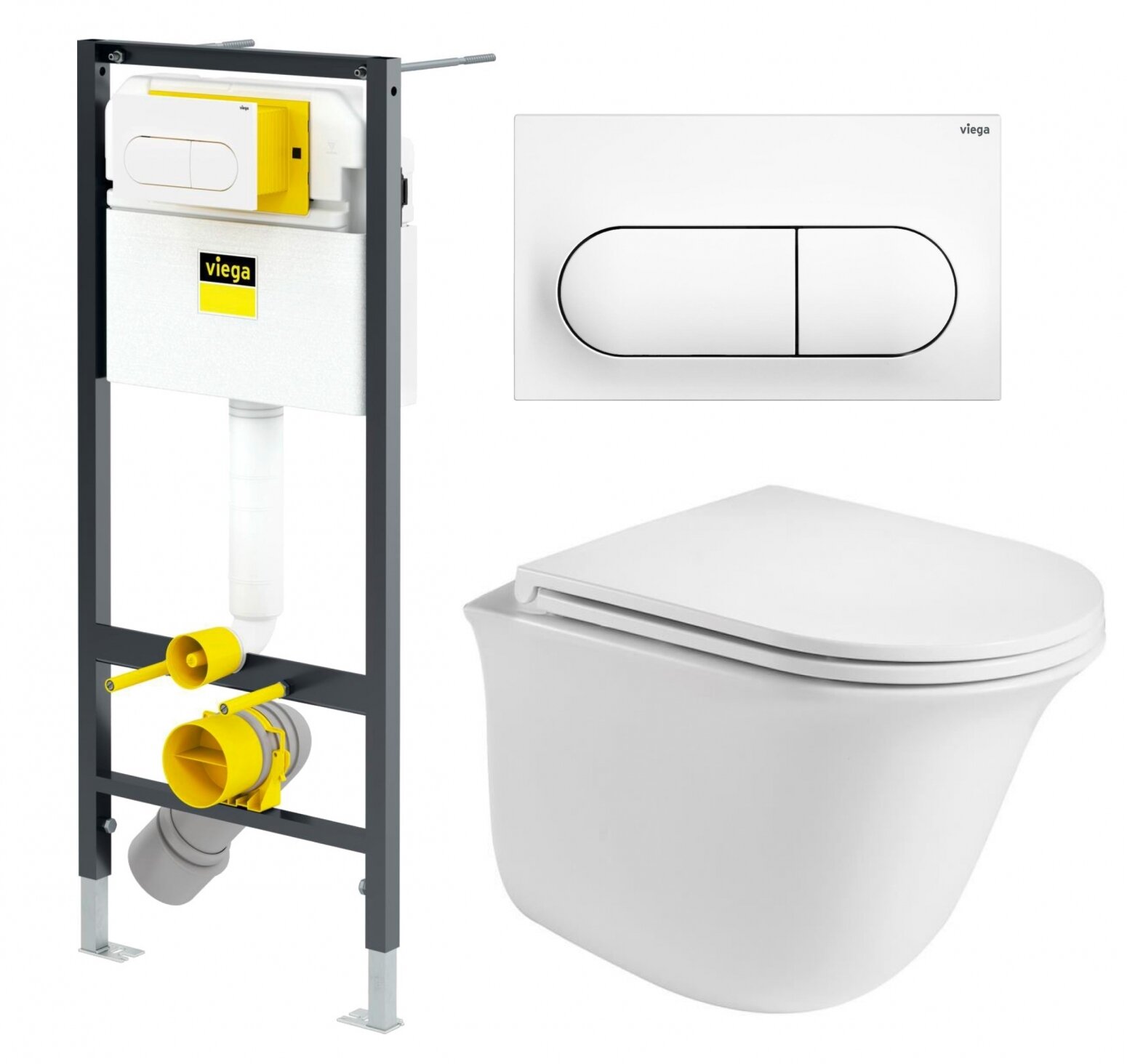 Комплект 3 в 1 инсталляция Viega Prevista 8524.11 + Подвесной унитаз WeltWasser Telbach 004 GL-WT + кнопка белая