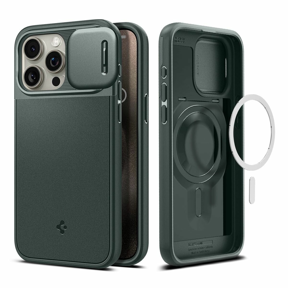 Чехол Spigen на Apple iPhone 15 Pro (ACS06739) Optik Armor MagFit / Спиген чехол для Айфон 15 Про MagSafe, противоударный, с защитой камеры, зеленый