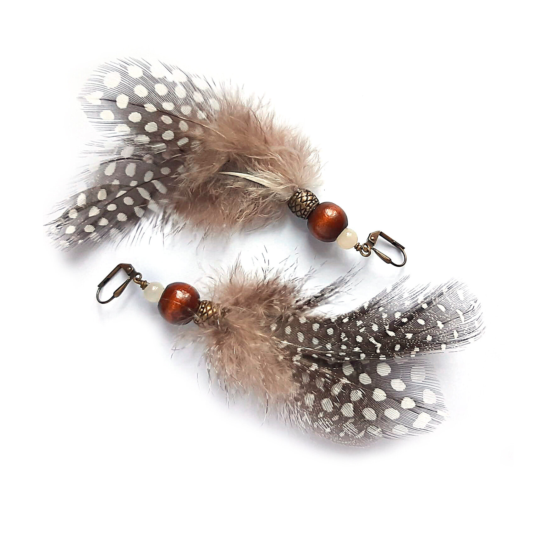 Серьги с подвесками, перо, дерево