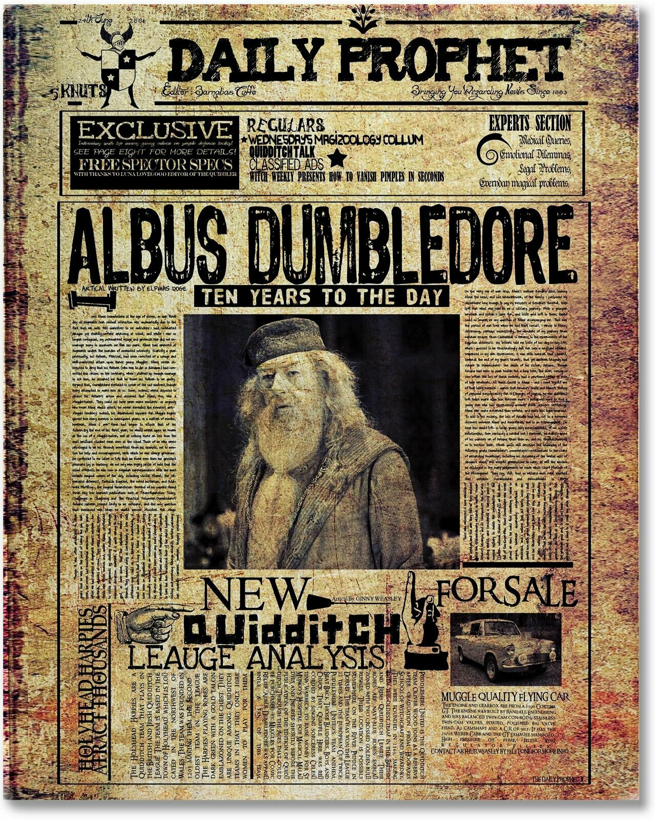 Интерьерная картина/"Газета"Daily prophet"/Гарри Поттер/30х24см