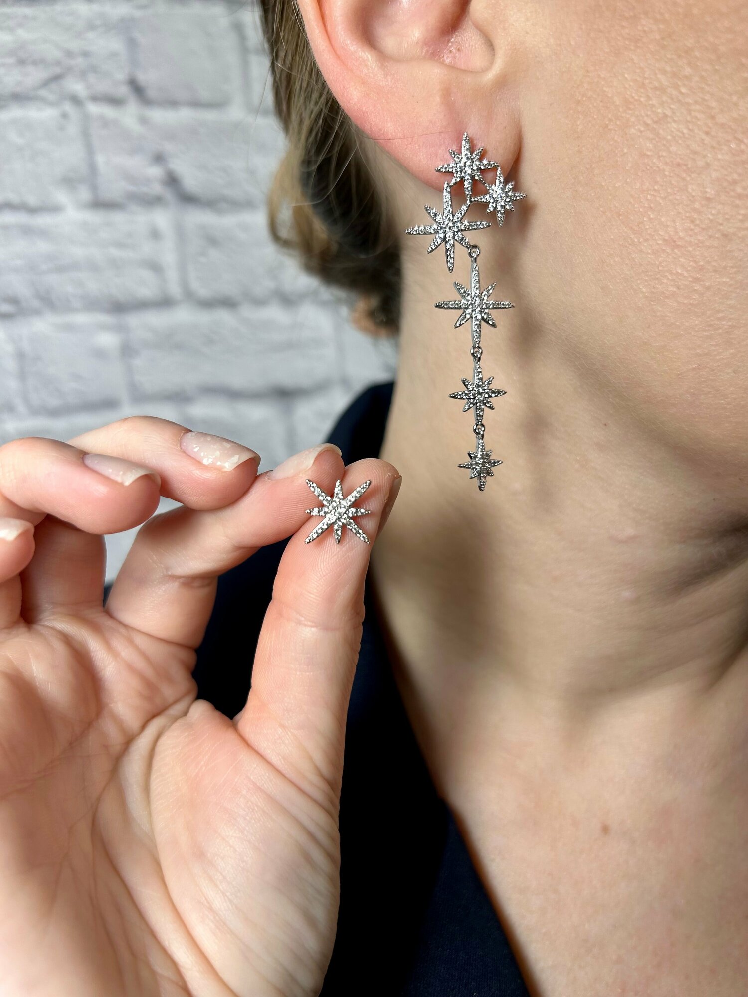 Серьги с подвесками, фианит