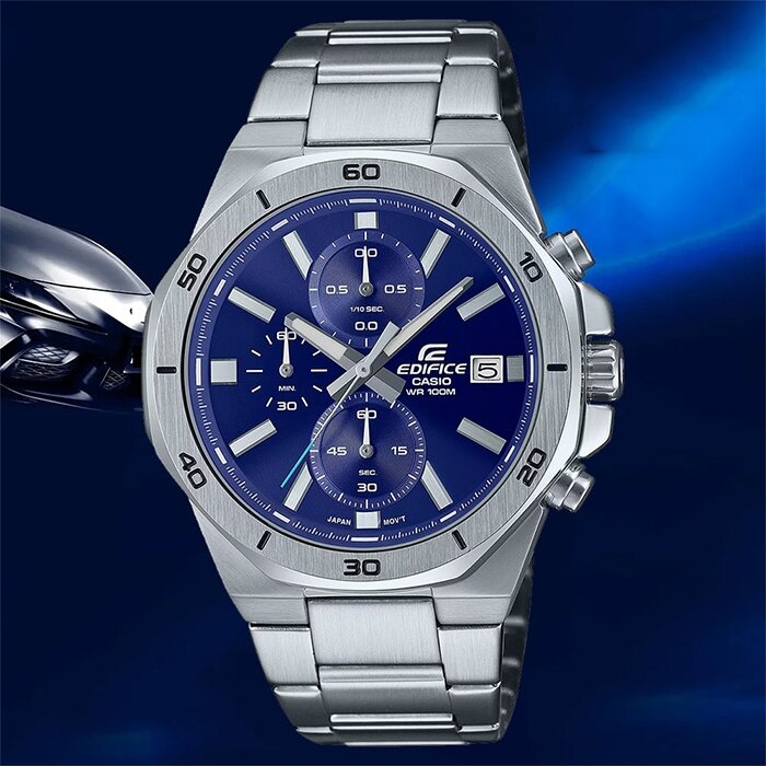 Наручные часы CASIO Edifice, серебряный/синий — фото 1