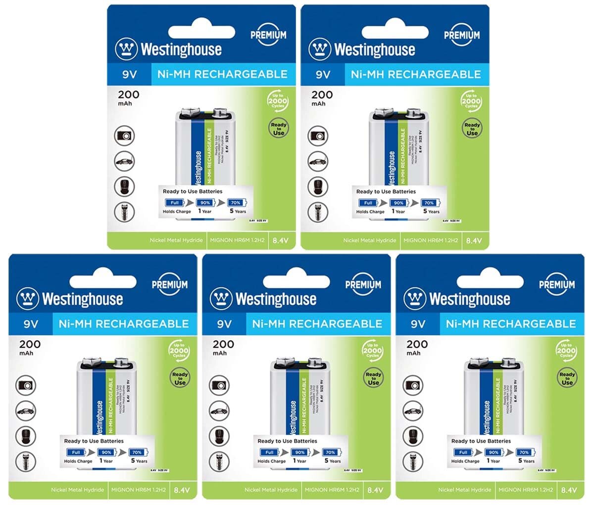 Аккумуляторы Westinghouse 200 mAh 6F22/Крона 5шт.