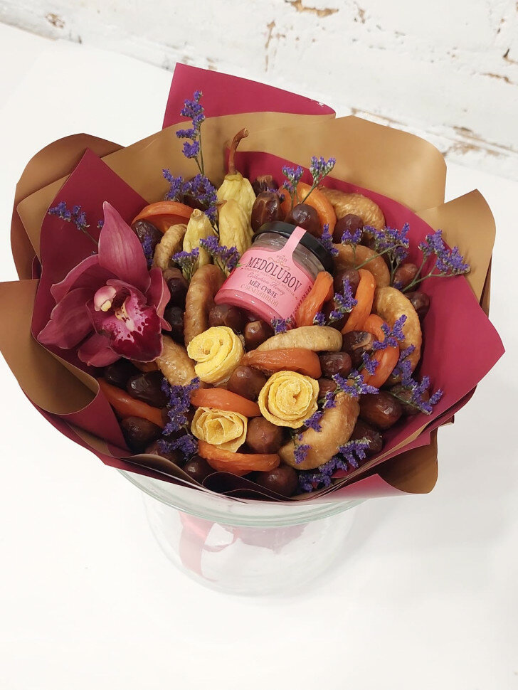 Букет из сухофруктов с медом и орхидеей (BuketOnline)