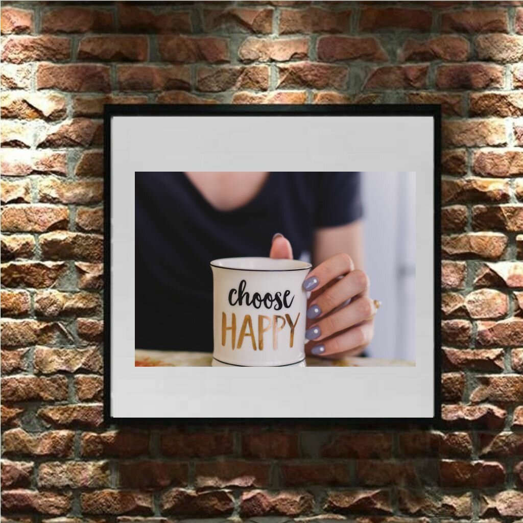 Плакат "Кружка Choose Happy" Cool Eshe из коллекции "Интерьеры на любой вкус", плакат А4 (29,7 х 21 см) для кафе или кухни