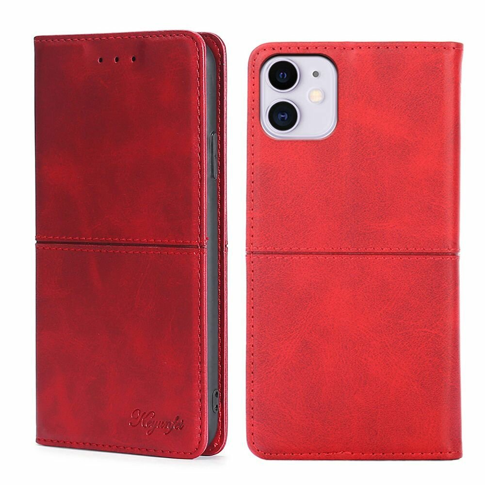 Чехол-книжка MyPads для Apple iPhone 11 / Айфон 11 воловья кожа (красный)