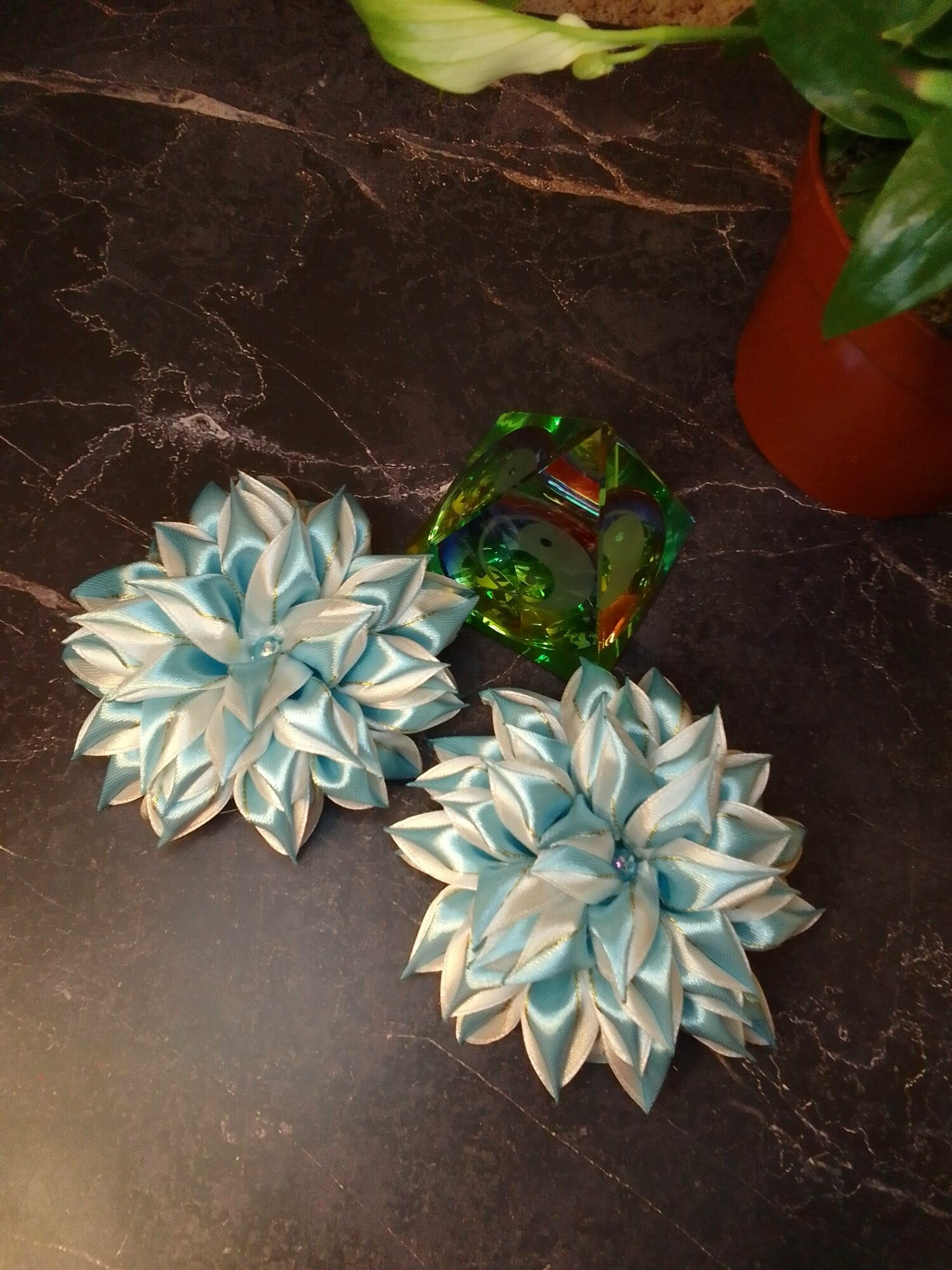 Резинки-бант для волос "Звёздочка", текстиль, ручная работа, голубой, 2 шт.