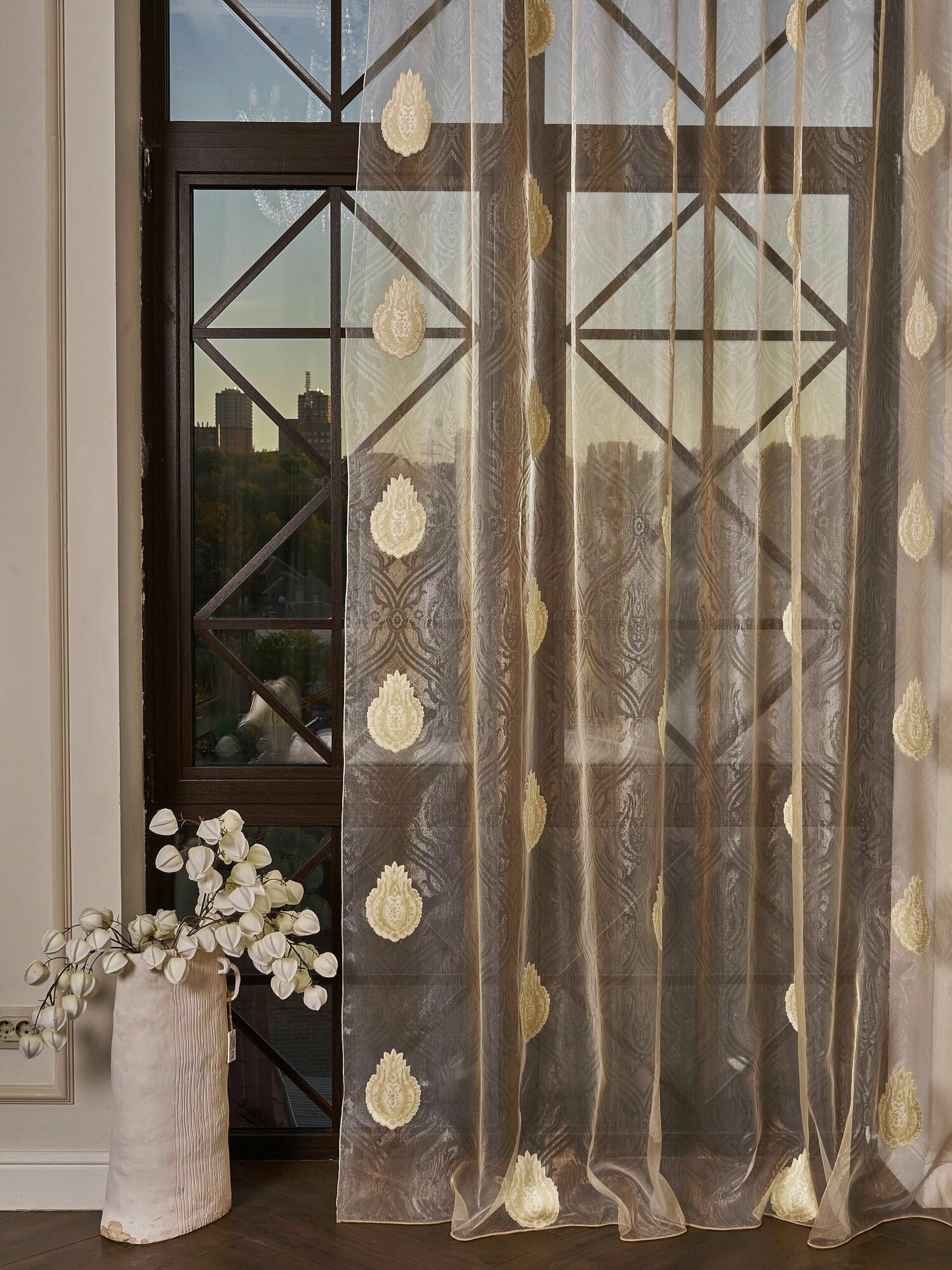 Тюль Fabula, готовая штора жаккардовая на ленте сборки ширина 320 см, высота 315 см