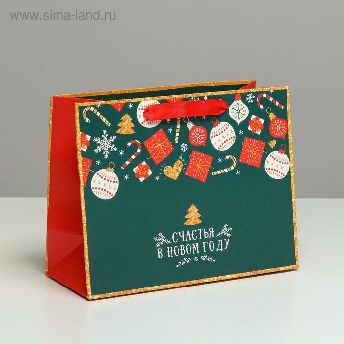 Пакет подарочный новогодний ламинированный Счастья в Новом году, MS 23×18×10 см, 2 шт.