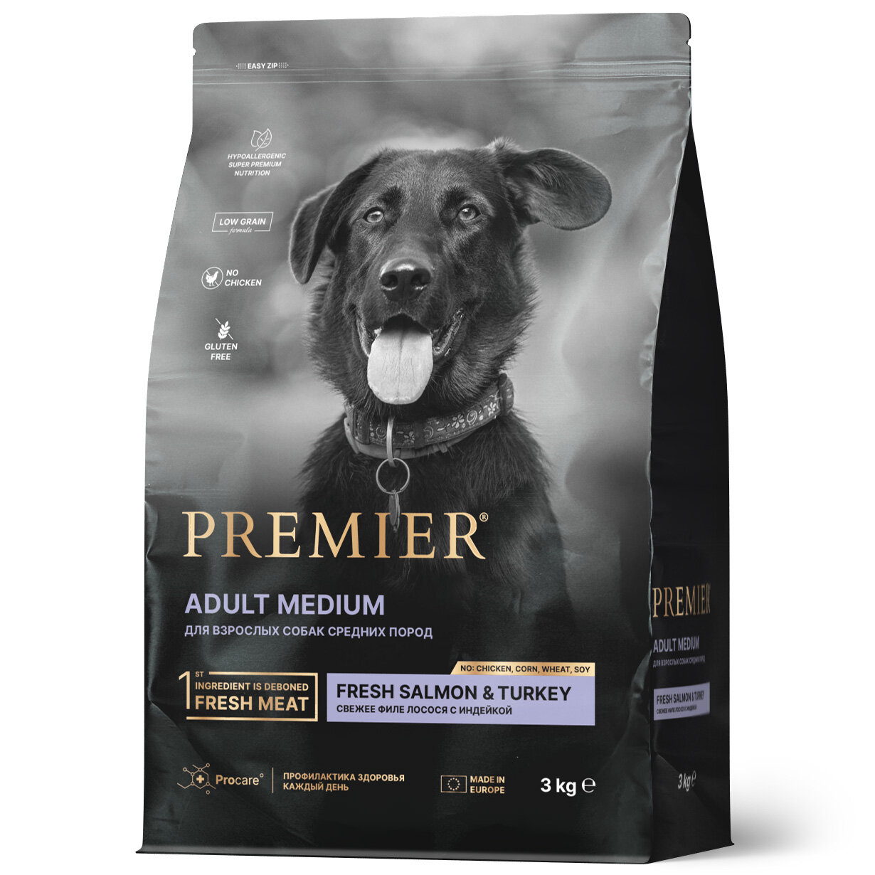 Premier Dog Salmon&Turkey ADULT Medium Свежее филе лосося с индейкой для собак средних пород 3 кг