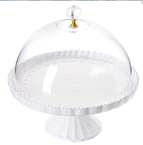 Тортовница D-23 см. с крышкой на ножке костяной фарфор, крышка акрил