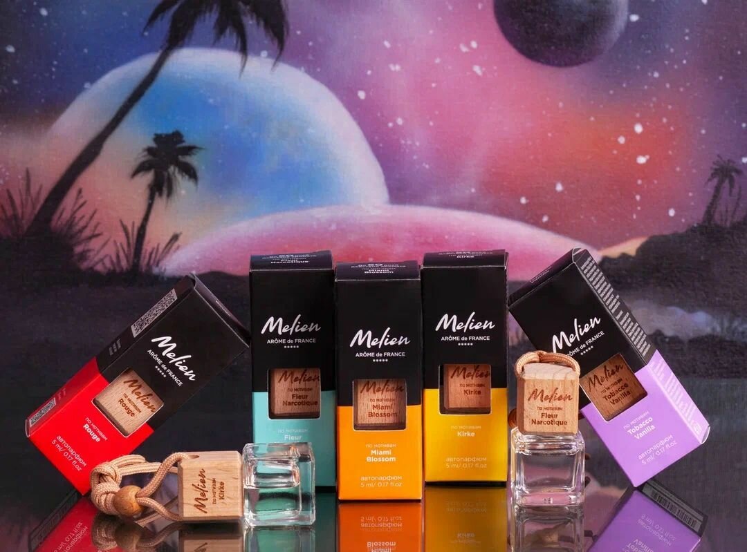 Набор автопарфюма Melien из 5 ароматов ( Kirke , Tobacco Vanilla , Miami Blossom , Rouge , Fleur Narcotique )