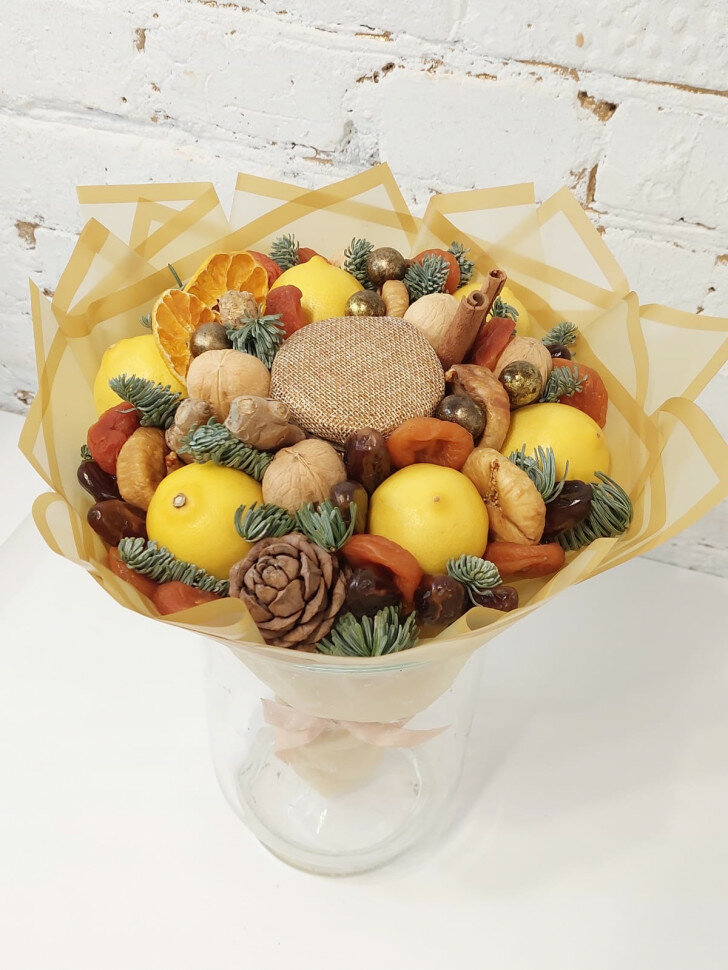 Зимний букет с медом, лимоном, имбирем и сухофруктами (BuketOnline)