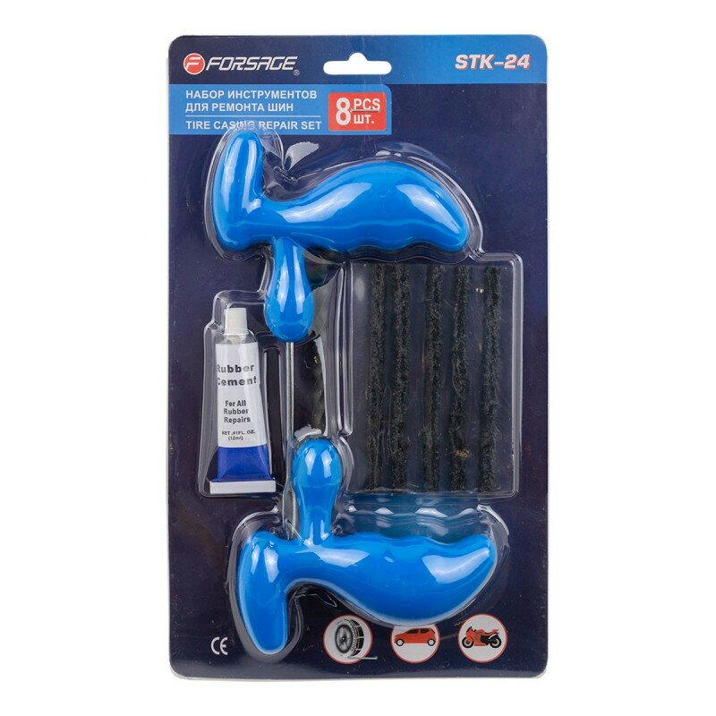Набор инструмента для ремонта покрышек колес 8 предметов, в блистере Forsage