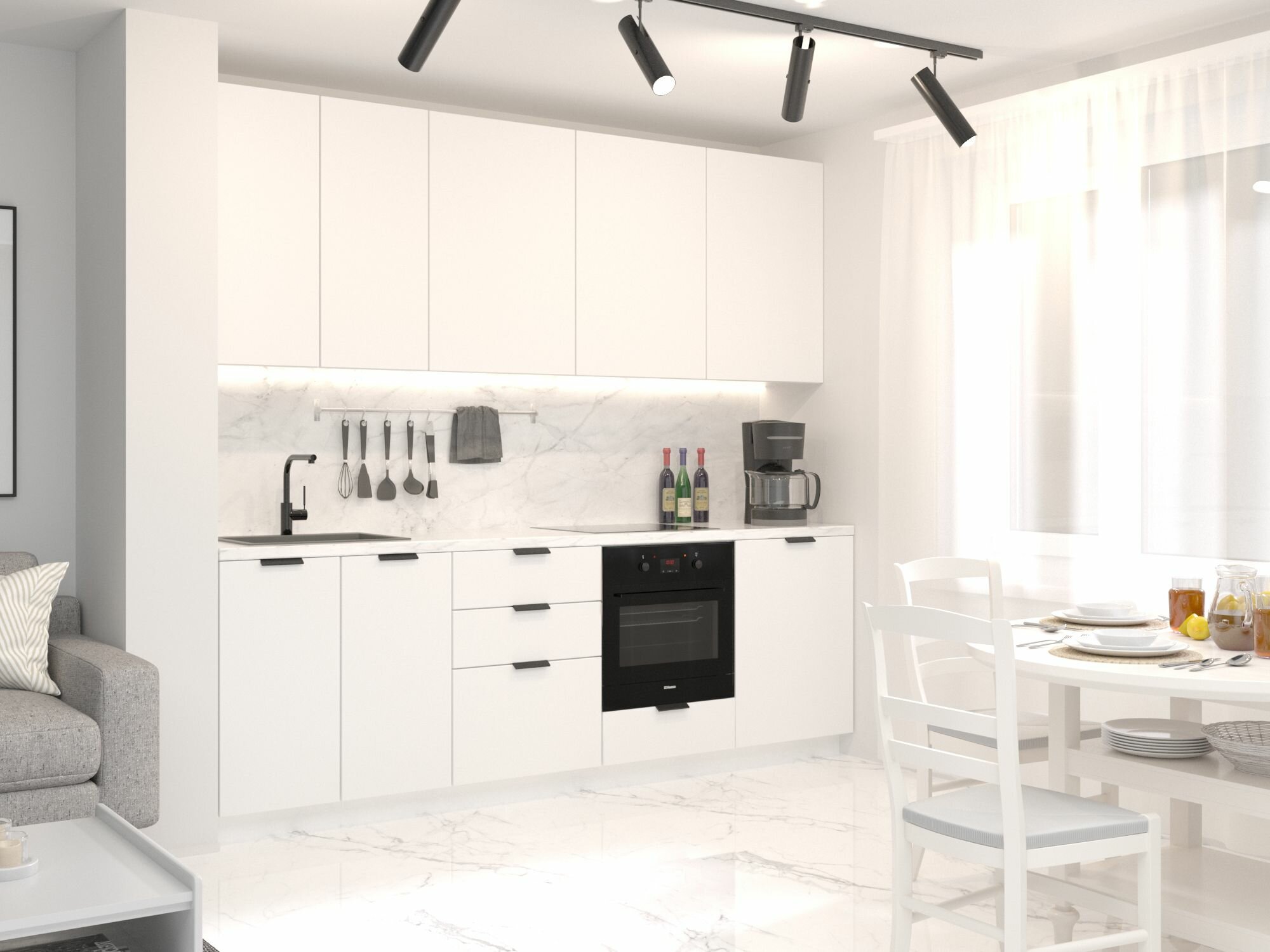 Кухонный гарнитур 2600 мм, Фьюжн, Белый матовый