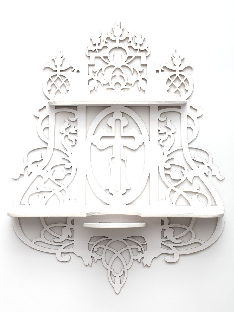 Иконостас прямой, BOGATAstudio полка для икон из дерева белая