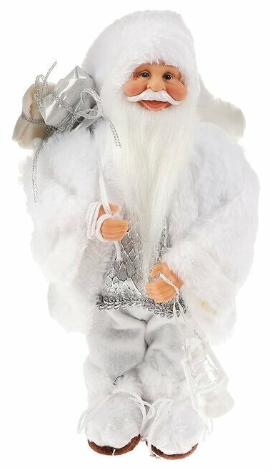 Сима-ленд Дед Мороз в белой шубке с фонариком и подарками, белый