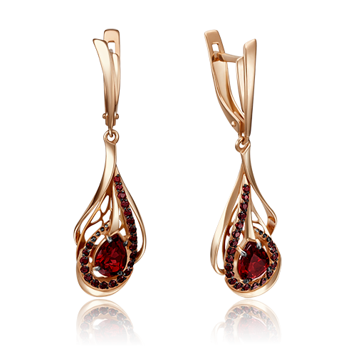 Серьги, красное золото, 585 проба, гранат