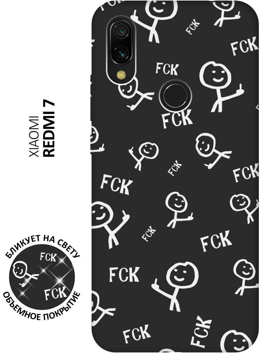 Матовый чехол Fck Pattern W для Xiaomi Redmi 7 / Сяоми Редми 7 с 3D эффектом черный