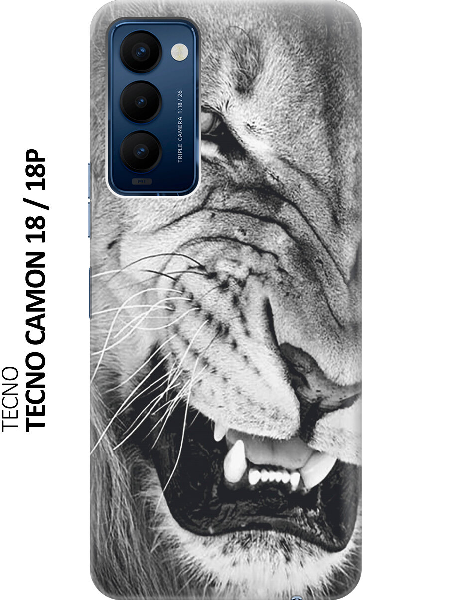 Силиконовый чехол на Tecno Camon 18 / 18P / Техно Камон 18 / 18Р с принтом "Скалящийся лев"