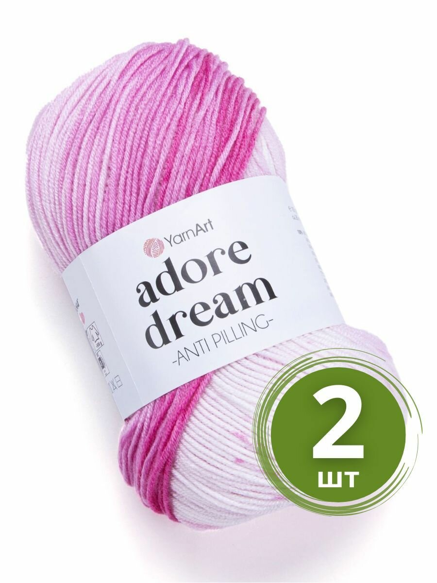 Пряжа YarnArt Adore Dream (Адоре Дрим) - 2 мотка 1062 Белый / розовый, 100% акрил антипиллинг, 100 г 280 м