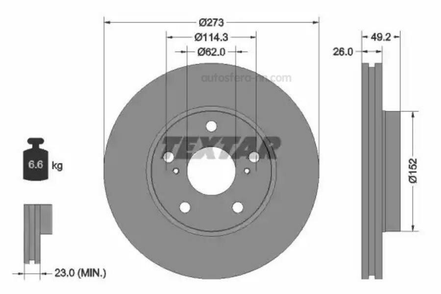 TEXTAR 92163703 92163703 диск тормозной передний!\ Toyota Auris 1.4D-4D E15 03.07>