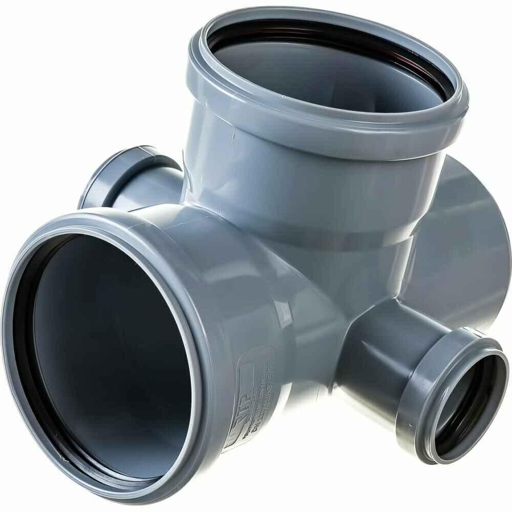 Канализационная крестовина RTP с выходом вперед на 87.5 градусов, 110/110/50/50, л+п серый, полипропилена