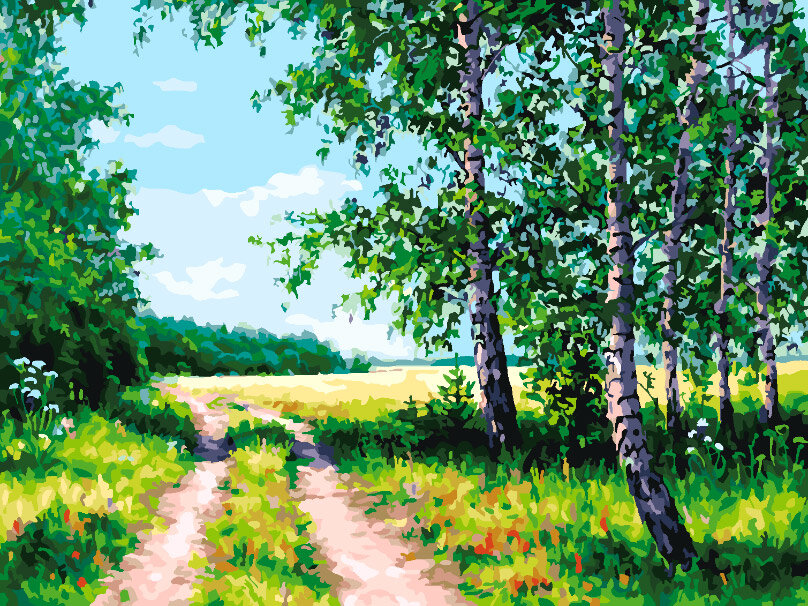Картина по номерам Дикая Вишня "Березы у дороги", холст, 30x40 см