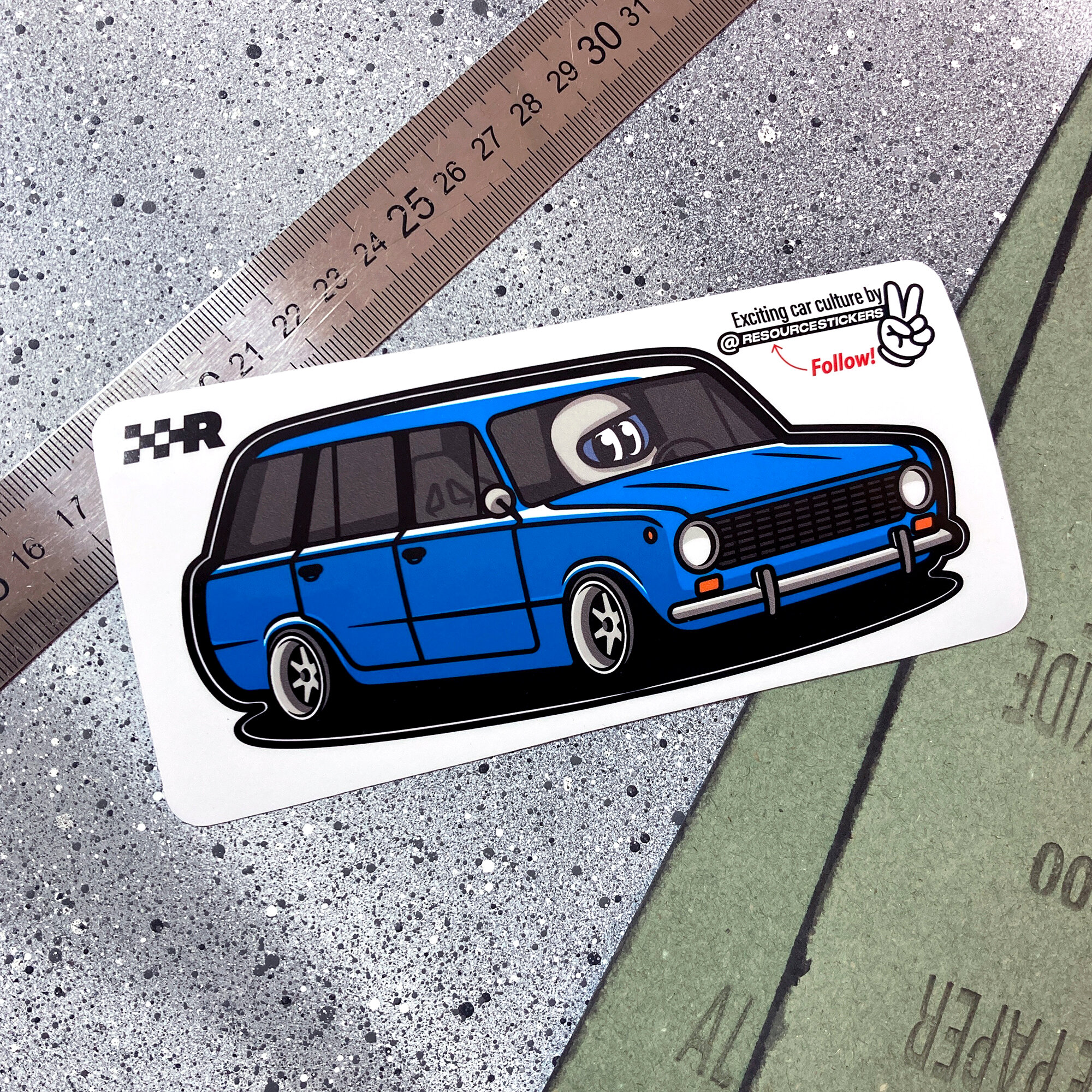 Виниловая наклейка машинка Жигули 2102 синяя 14х6 / Resource Stickers