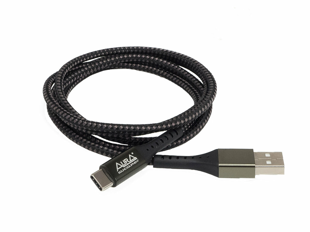 USB Type-C зарядный кабель AurA TPC-UC3B (в полиэстеровой оболочке, черный, 1,2 метра)